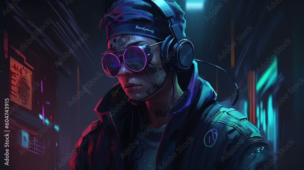 A cyberpunk hacker with a VR headset. Fantasy concept , Illustration ...