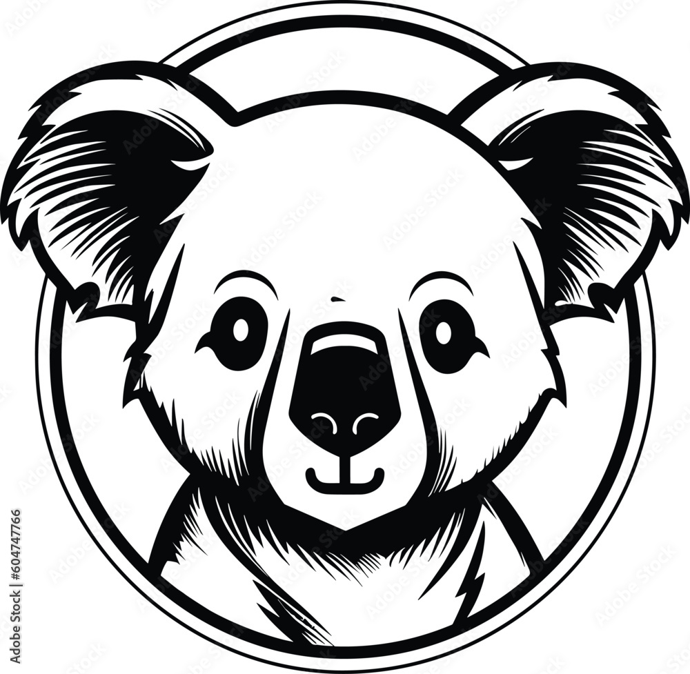 Koala circle logo, black and white design, vector illustration isolated ...