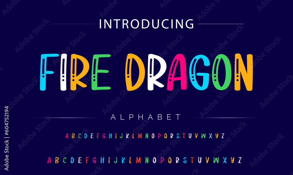 Fire Dragon Funky colorful cartoon font type. Vector alphabet 素材庫向量圖 ...