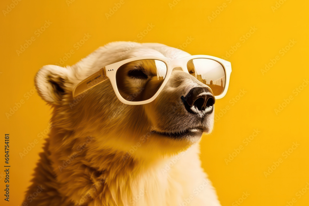 Chill and relaxed polar bear enjoying the sun with sunglasses on a ...