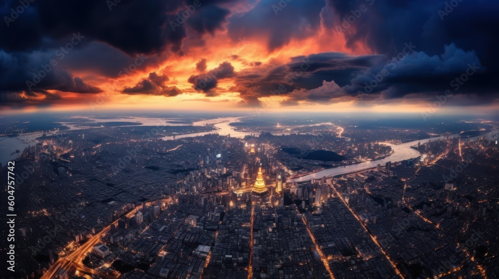 Night city, view of the modern night city from above, City buildings ...