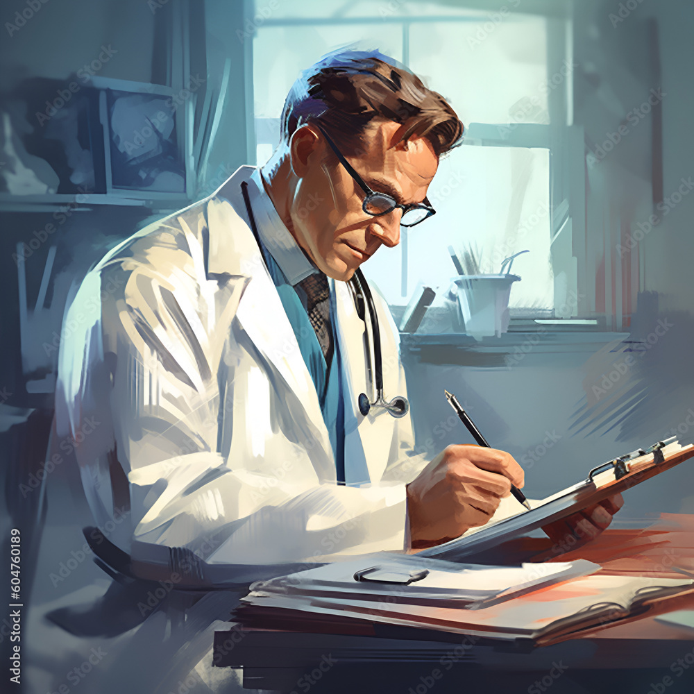 Doctor With Clipboard, making appointments, looking over patient ...