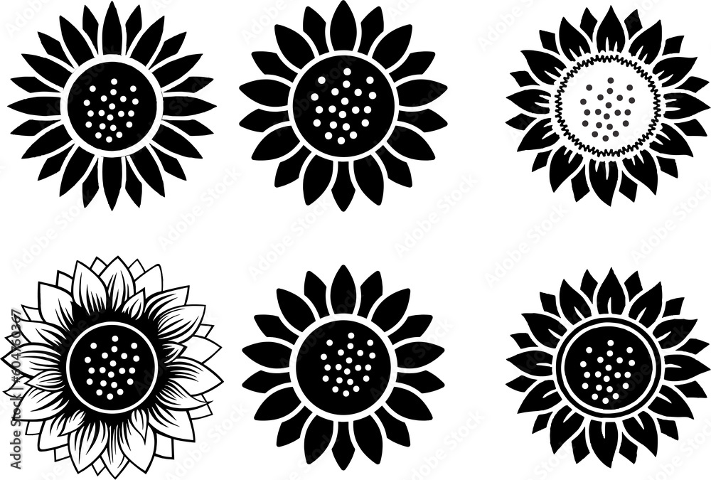Set of high resolution sunflower icons on white background. Sun symbol ...
