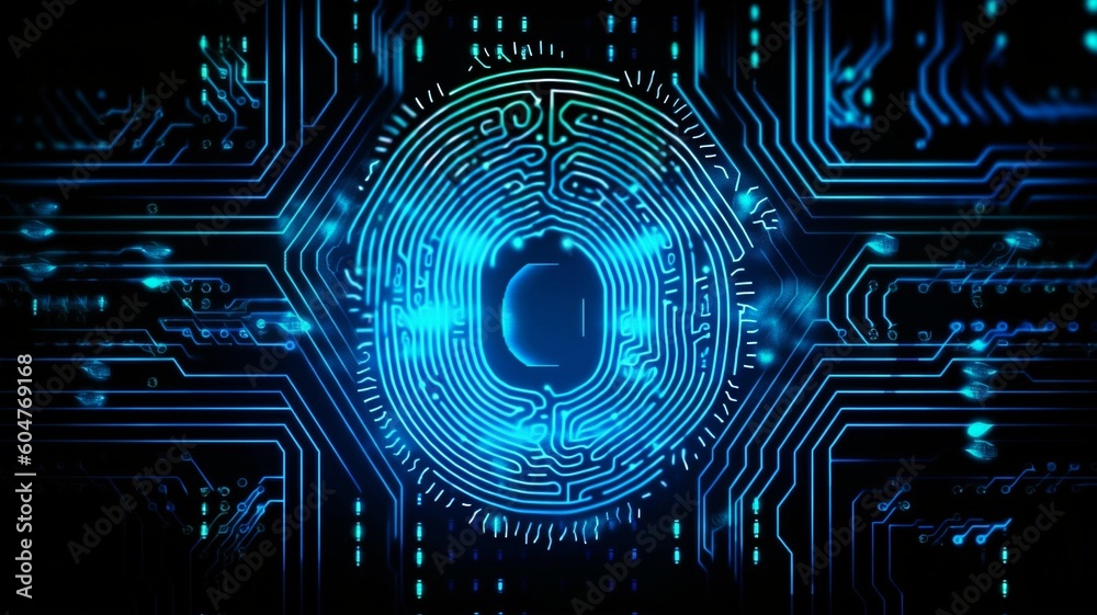 fingerprint scanning for cyber security. background in abstract technology. Diagram of a circuit ...