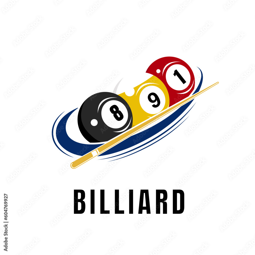 Simple billiards logo template illustration with billiard balls and ...