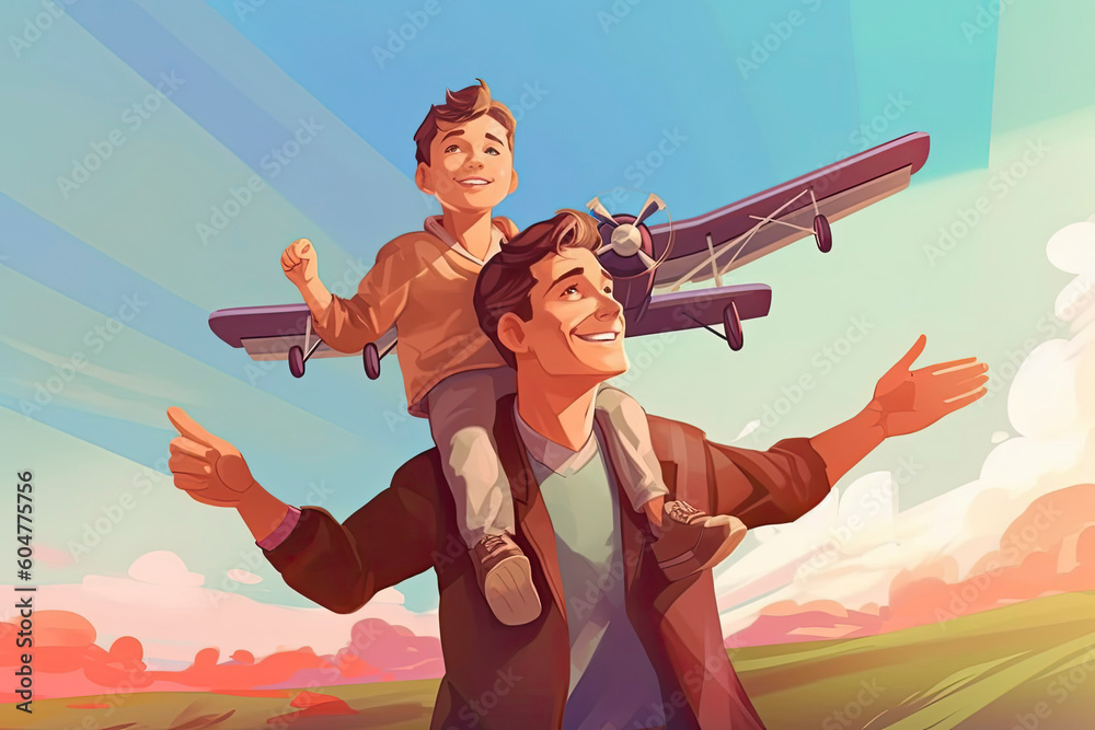 Father and his son playing together as plane.AI Generative Stock ...