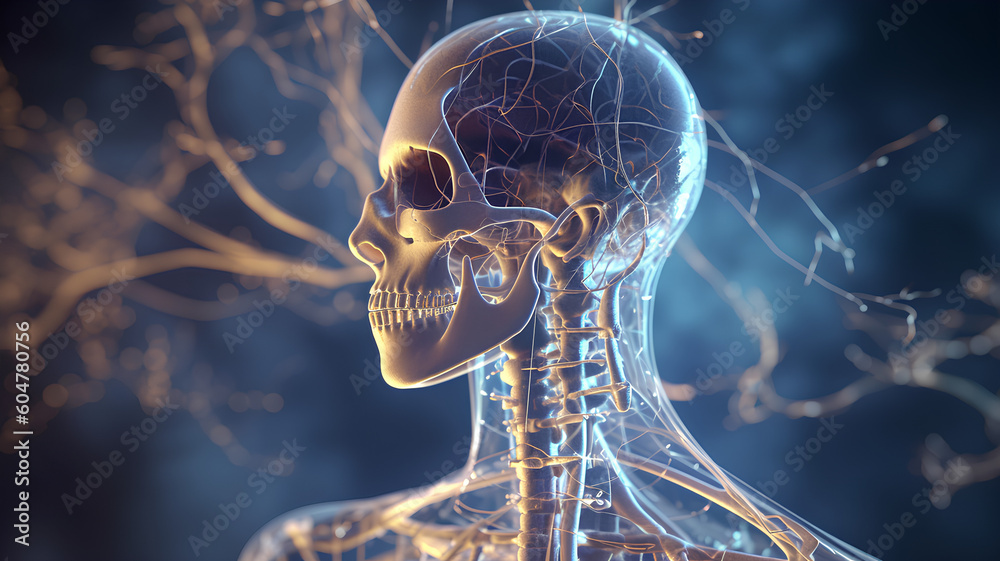 Human skeleton with neurons system for medical health care background ...