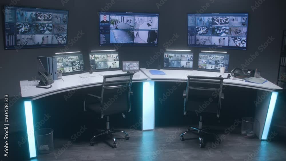 Vidéo Stock Workspace in modern security control center for monitoring ...