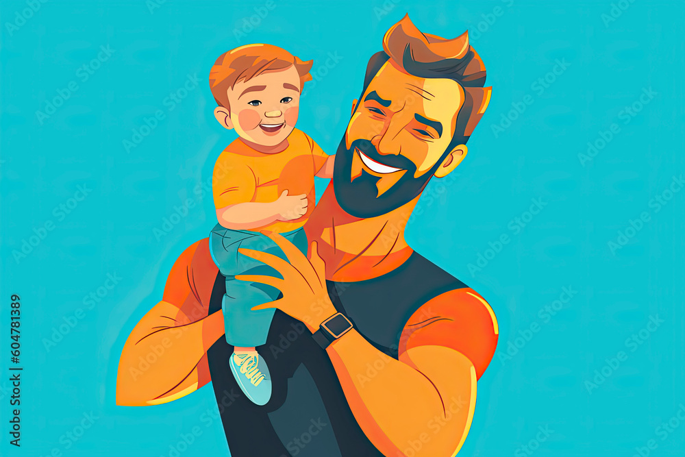 Vector illustration of Cartoon father carrying a son in his arms.AI ...