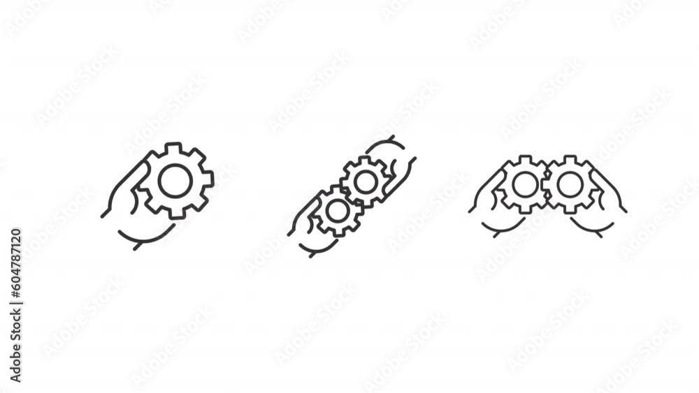 Team relationship icons animation. Animated line hands joining gears ...
