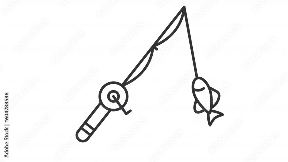 Animated fishing rod line icon. Fishing tackle animation. River bank ...