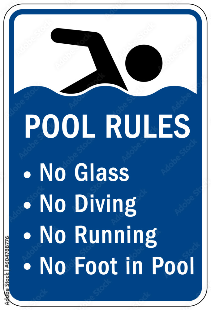 No food or drink in pool area warning sign and labels pool rules Stock ...