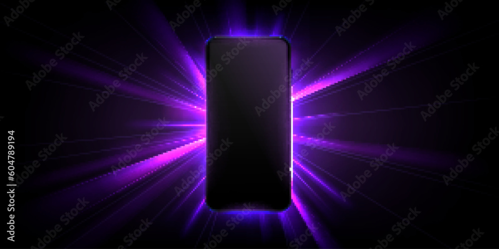 3d mobile phone screen on light glow background. Smartphone futuristic ...