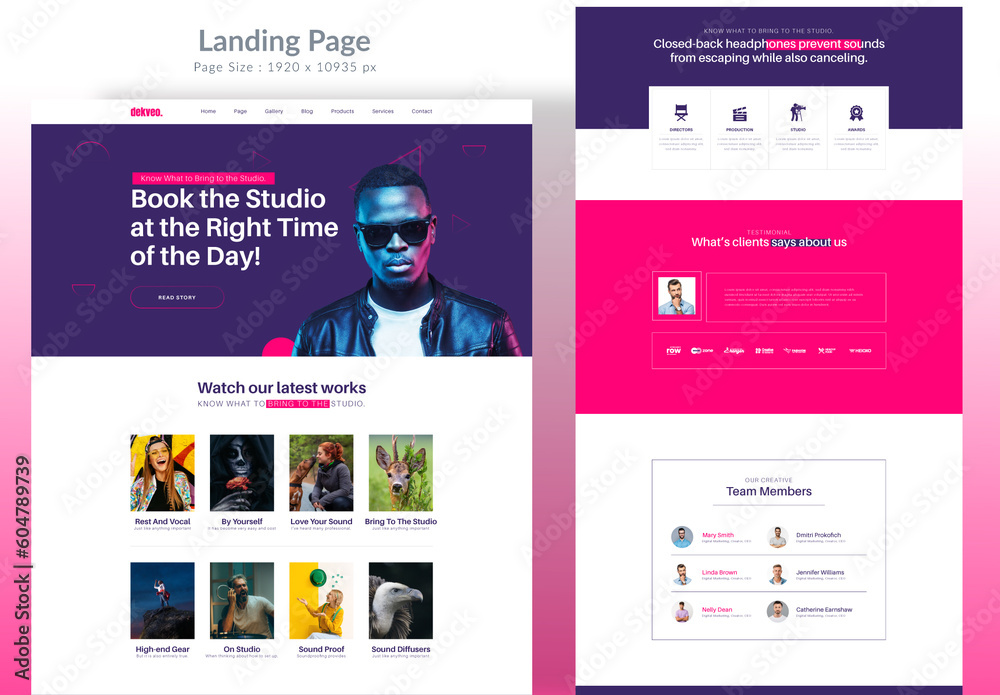 Studio Landing Page Web Page Layout Stock Template | Adobe Stock