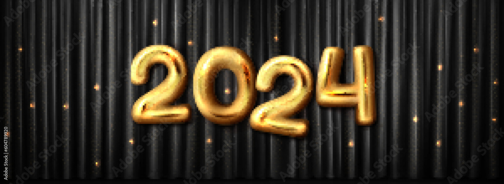 2024 gold new year 3d vector background design. Golden luxury chrome ...