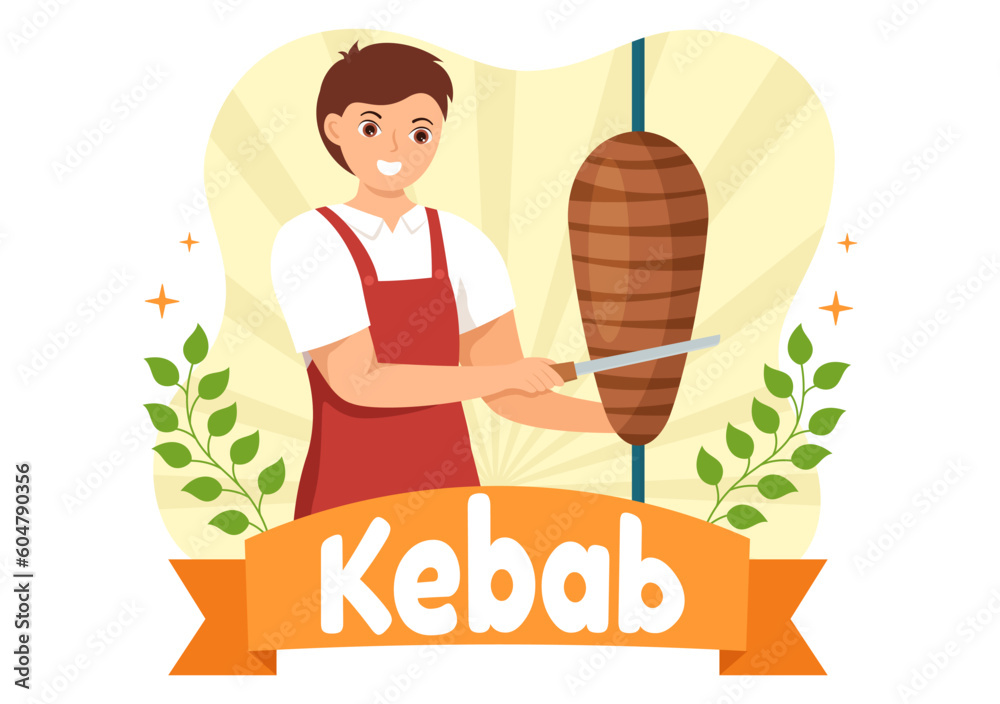 Kebab Vector Illustration with Stuffing Chicken or Beef Meat, Salad and ...
