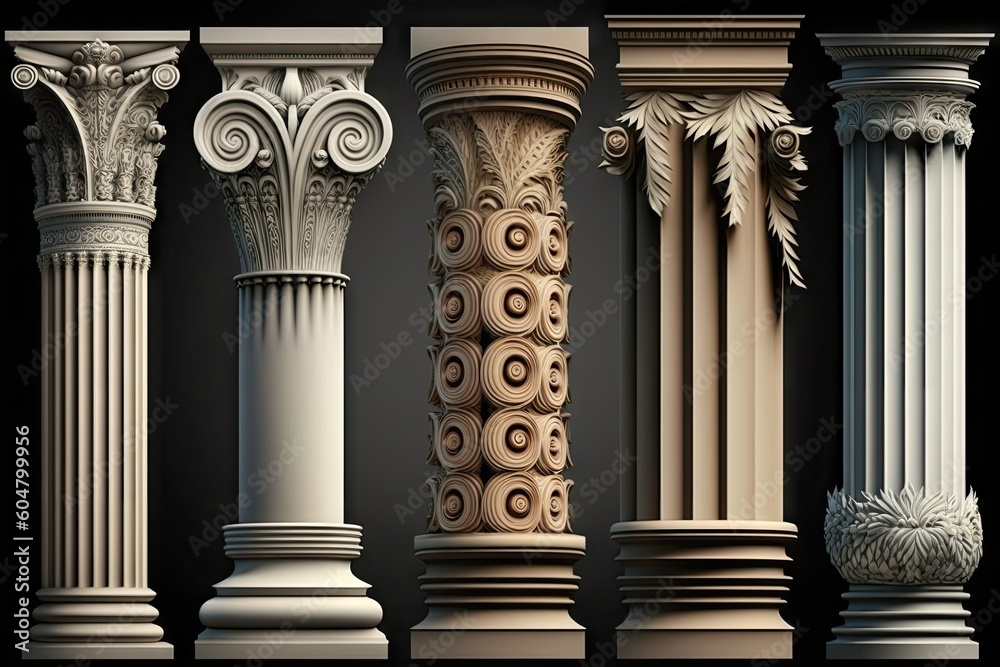 Stone Pillars Set, Old Roman Columns, Marble Greek Pillar, Rome Greece ...