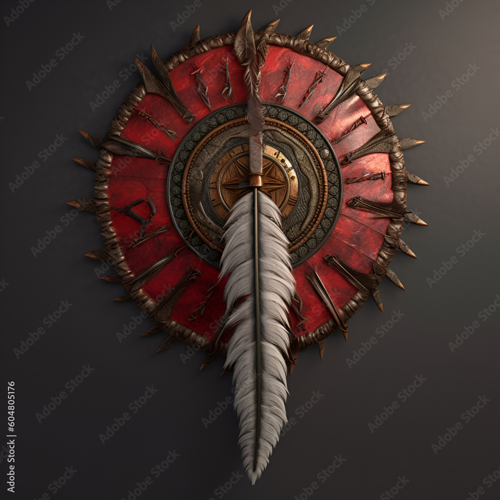 Native american shield with feather hanging from it. AI generated ...