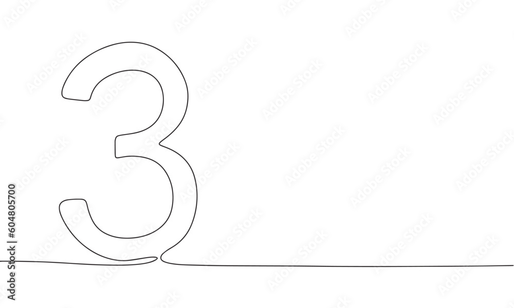 Number three. One line continuous Number 3. Line art, outline, single ...