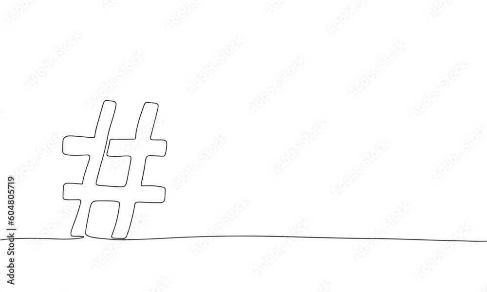 Hashtag symbol. One line continuous Hashtag. Line art, outline, single ...