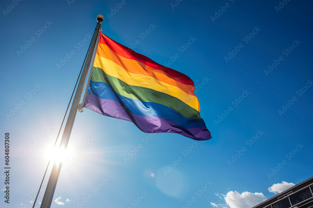 Vibrant Rainbow Flag Flies Proudly In Front Of A Public Building ...