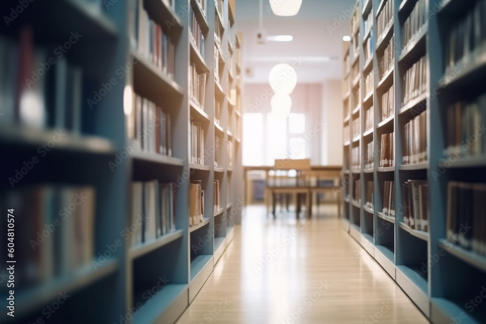 Abstract blurred empty college library interior space. Blurry classroom ...