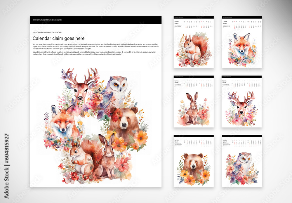 Bimonthly 2024 Calendar with Watercolor Illustrations of Forest Animals ...