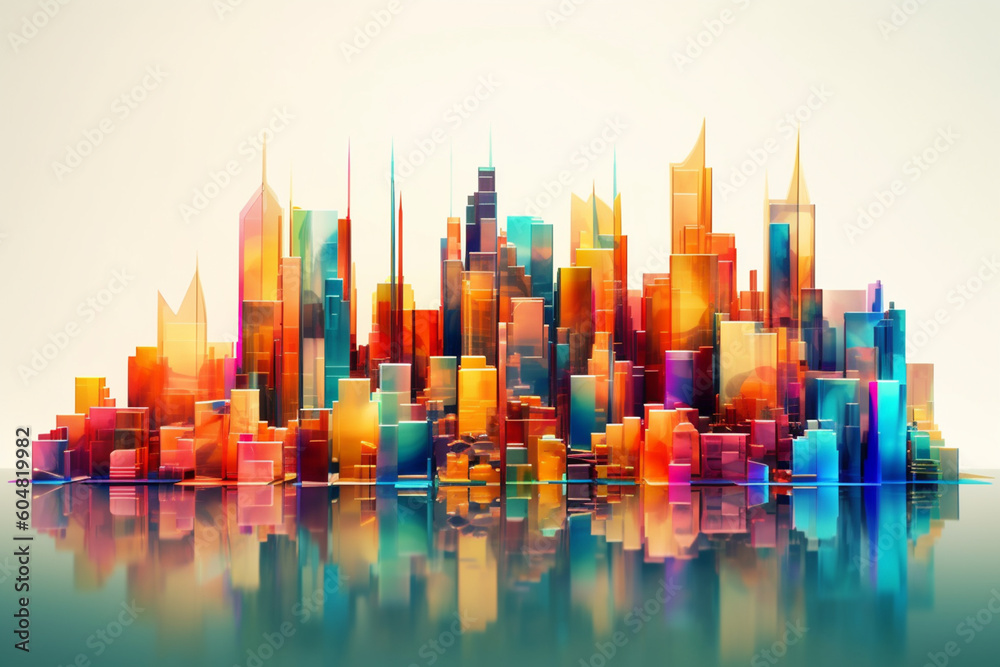 An abstract representation of a city skyline composed of geometric ...