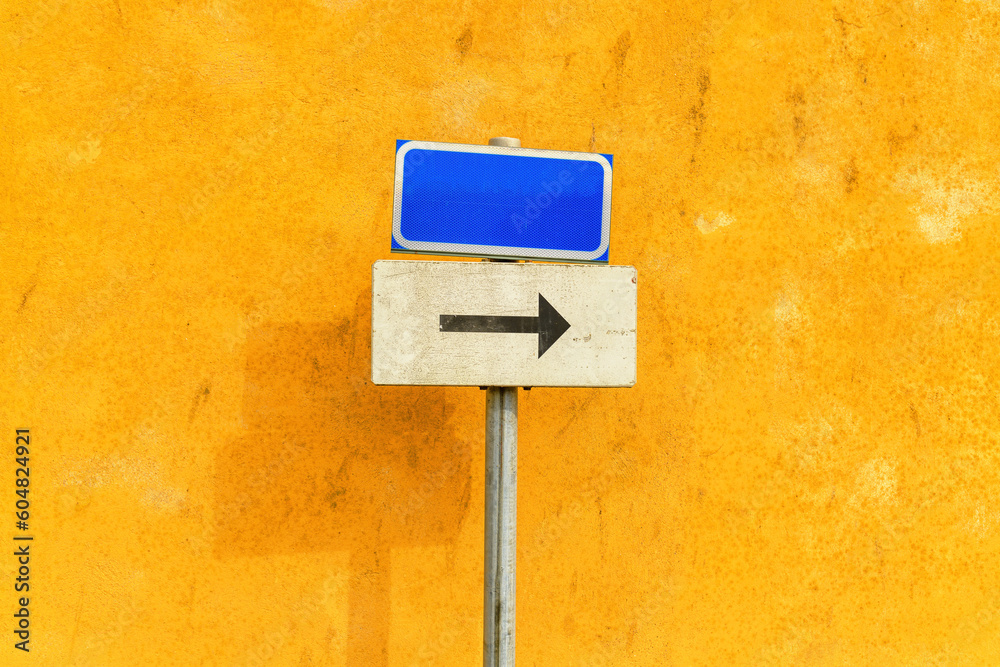 Mockup directional guide sign with arrow symbol pointing to the right ...