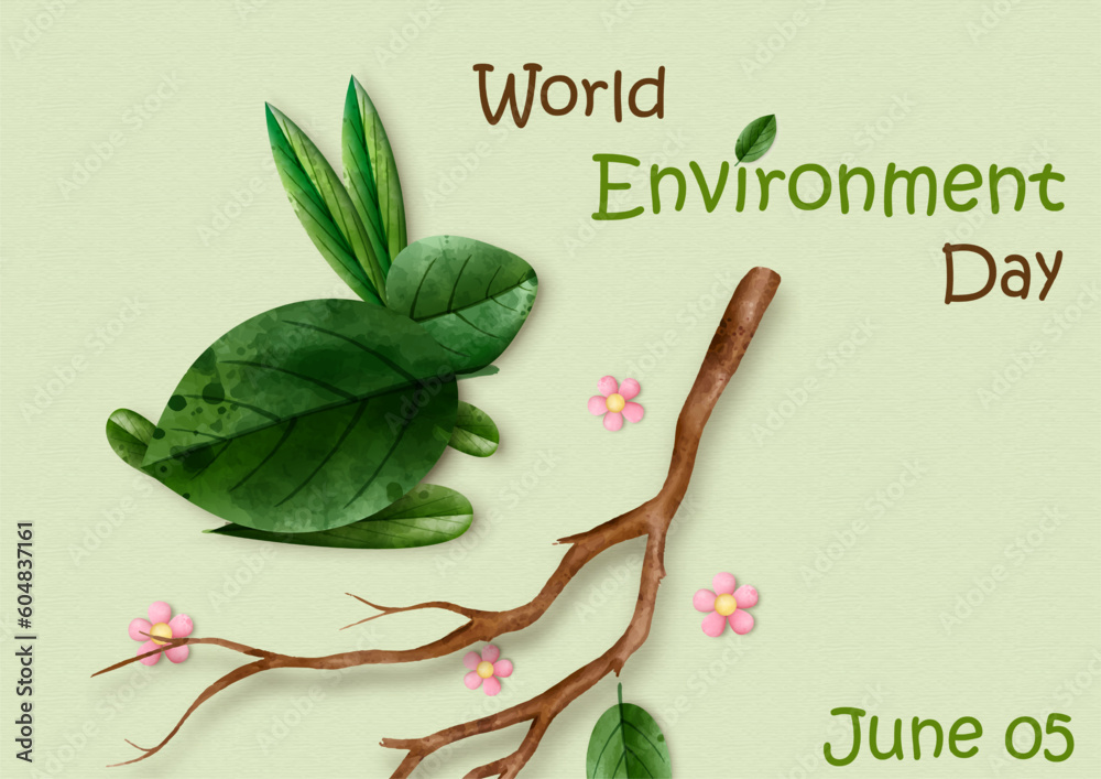 Leaves made in a rabbit shape with tree branch and wording of world ...
