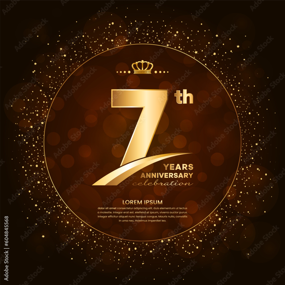 7th anniversary logo with gold numbers and glitter isolated on a ...