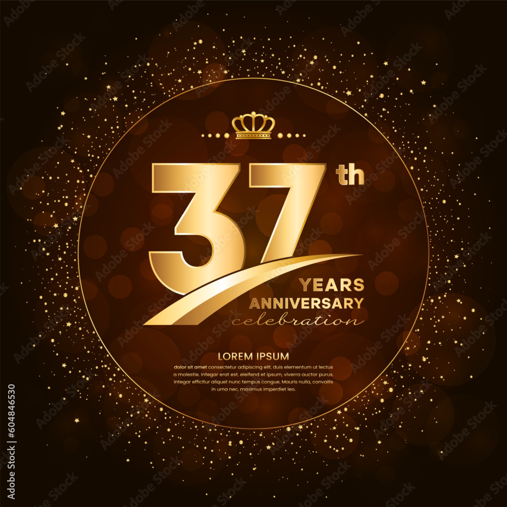 37th anniversary logo with gold numbers and glitter isolated on a ...