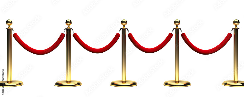 Stanchions with velvet ropes isolated on transparent background ...
