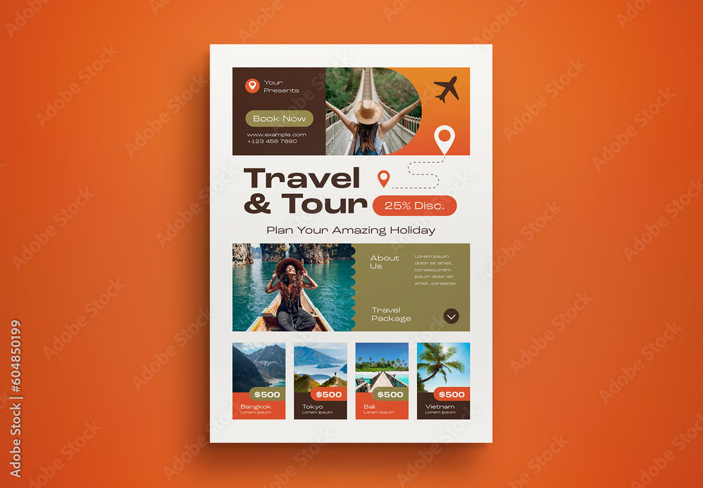 Geometric Travel & Tour Flyer Layout Stock Template | Adobe Stock
