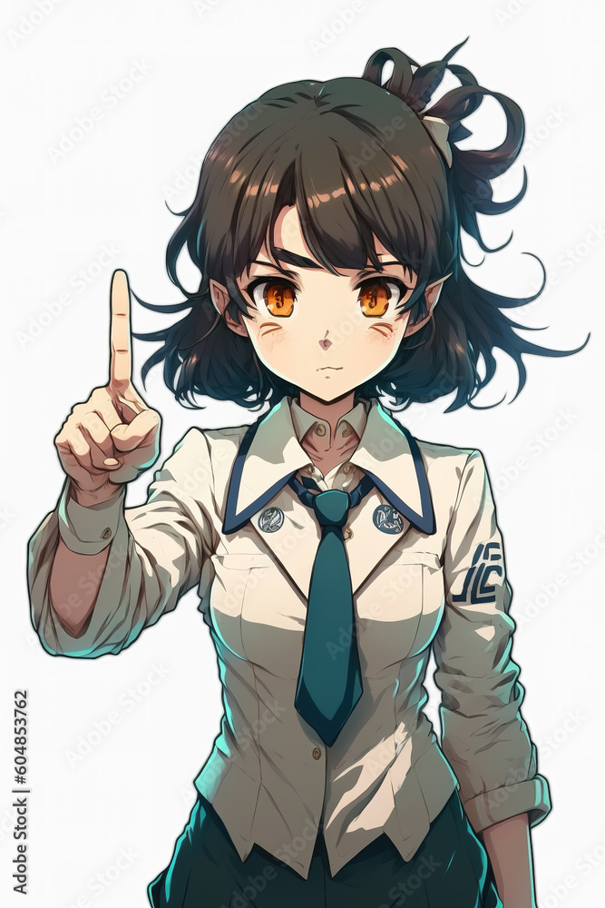 an angry looking anime girl showing her finger, do what she says ...