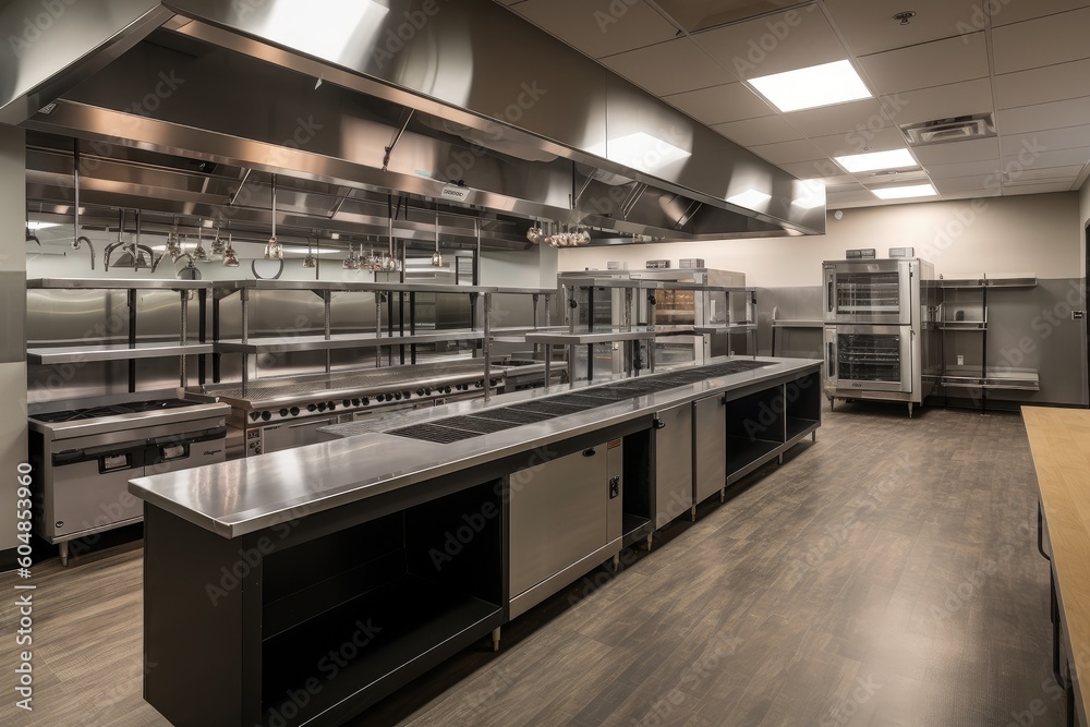 restuarant and cafeteria kitchen with open concept, providing clear ...