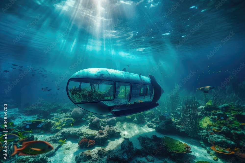modern submersible gliding through stunning underwater landscape with ...