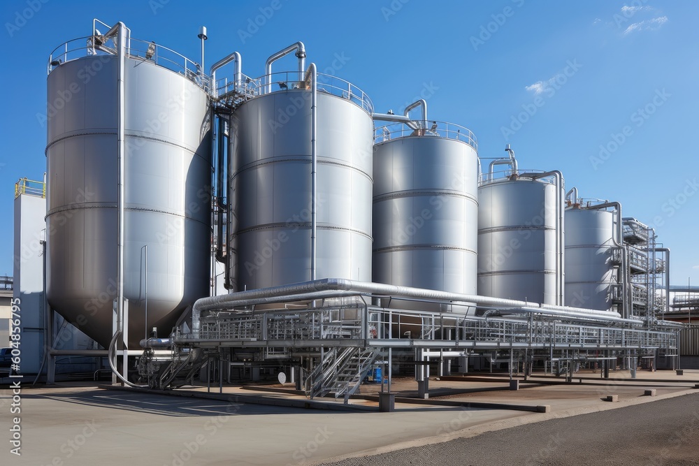 chemical plant, with row of storage tanks and pipes, created with ...