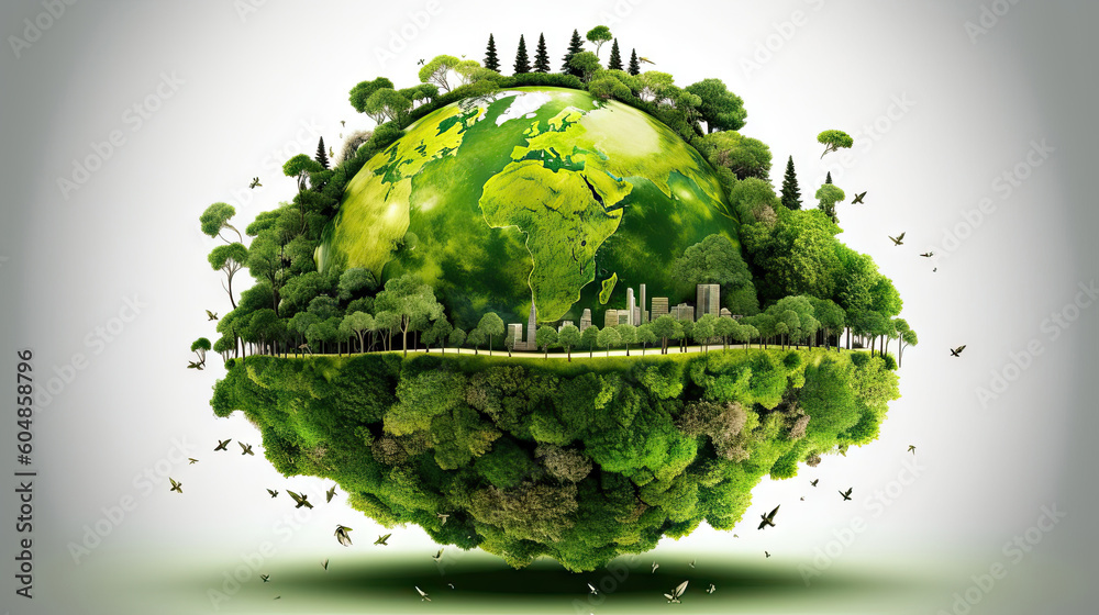 World map green planet world map trees background. Generative AI. Stock ...