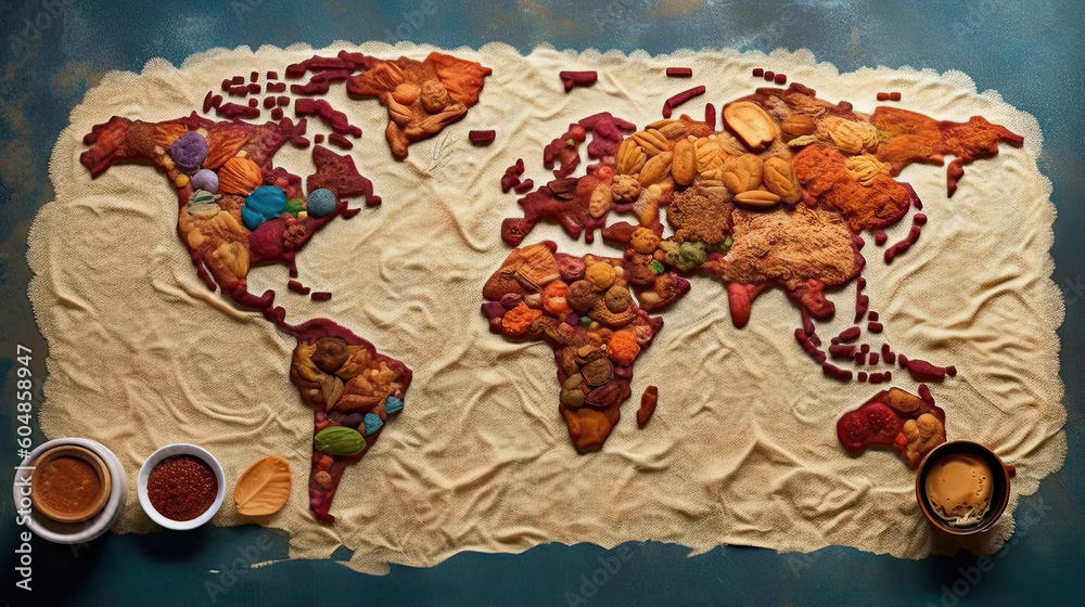 World map in food background. Generative AI. Stock Illustration | Adobe ...
