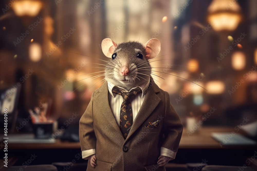 Illustration of a cute rat dressed in a suit and tie, rat dressed as an ...