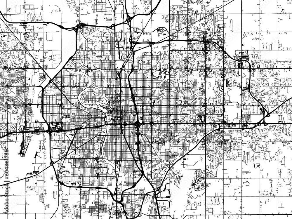 Road map of the city of Wichita Kansas in the United States of America ...