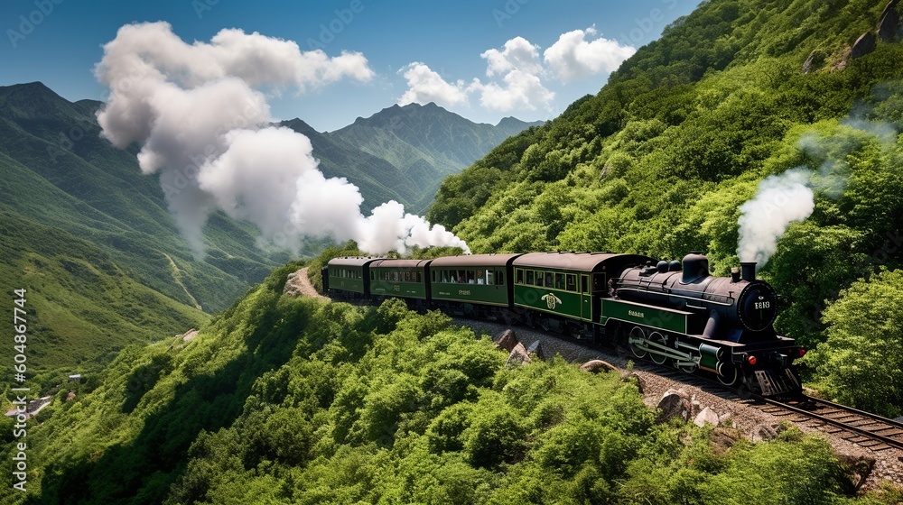 Witness the grandeur of a vintage steam train as it confidently ...