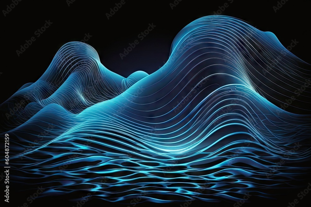 blue wave background of rippling waves on black or white background, created with generative ai ...