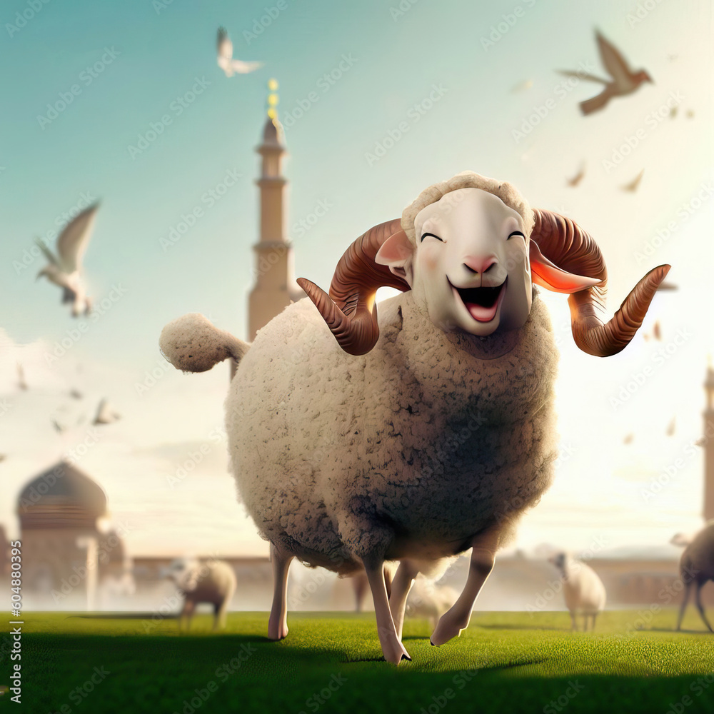 3D Render of A Happy Goat Celebrating Eid Al-Adha Stock Illustration ...