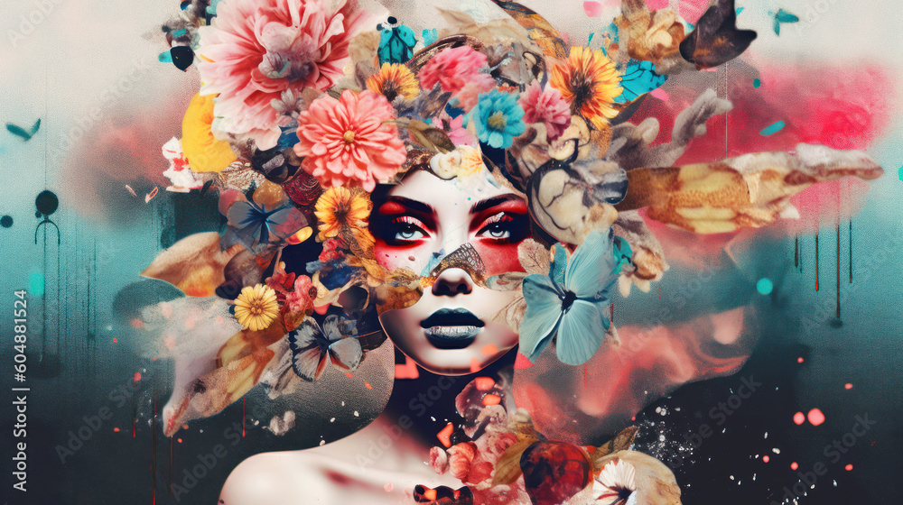 Abstract Collage. Dive into a digital wonderland where myriad faces and ...