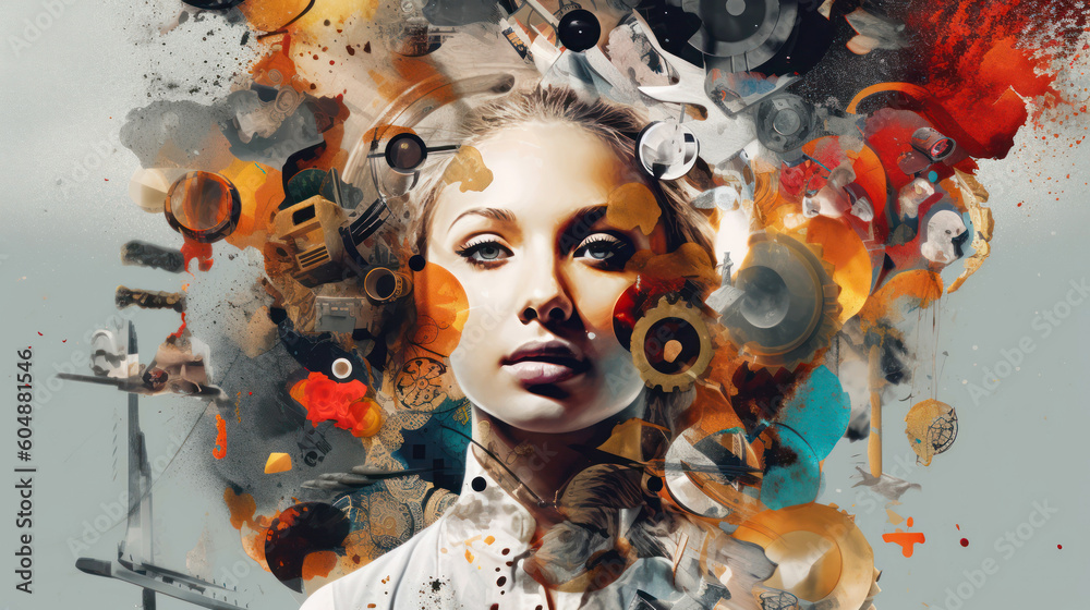 Abstract Collage. Dive into a digital wonderland where myriad faces and ...