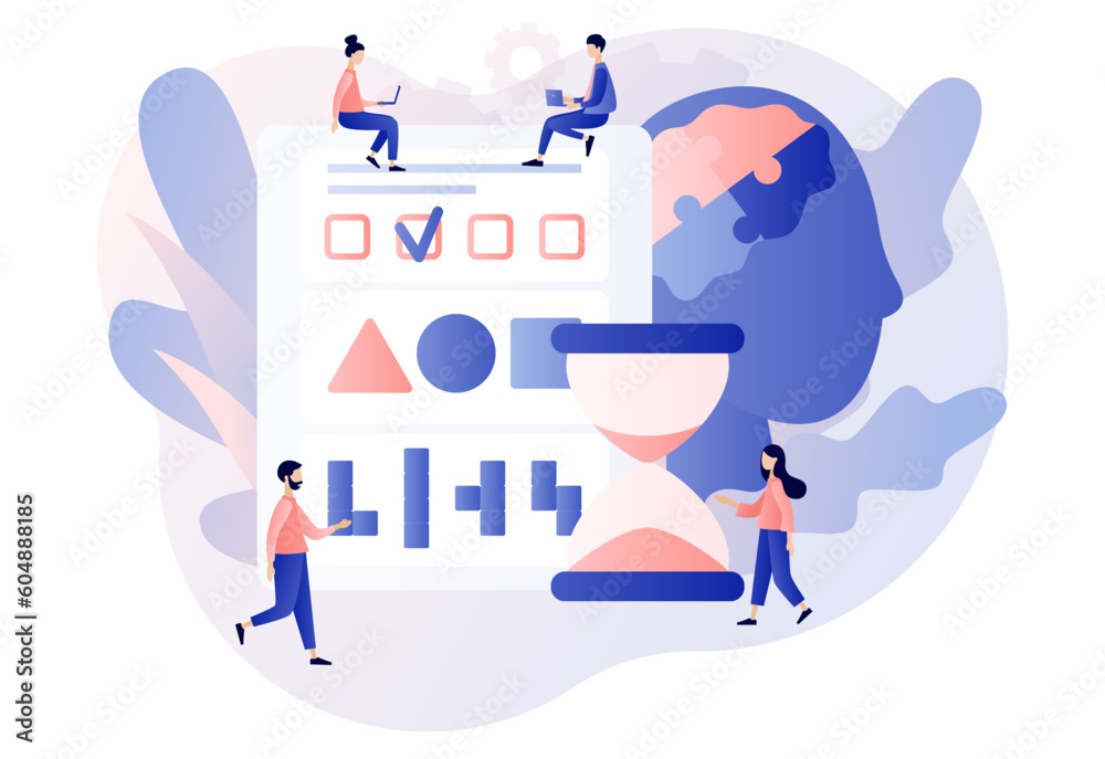 IQ test. Tiny people determine cognitive abilities. Intelligence ...