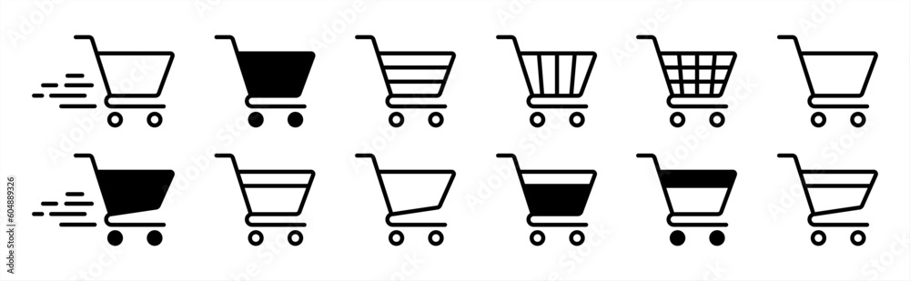 Shopping cart icon set, Full and empty shopping cart symbol, shop and ...