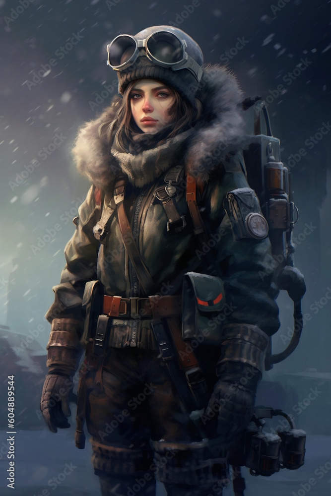 Attractive girl, steampunk frostpunk style Stock Illustration | Adobe Stock